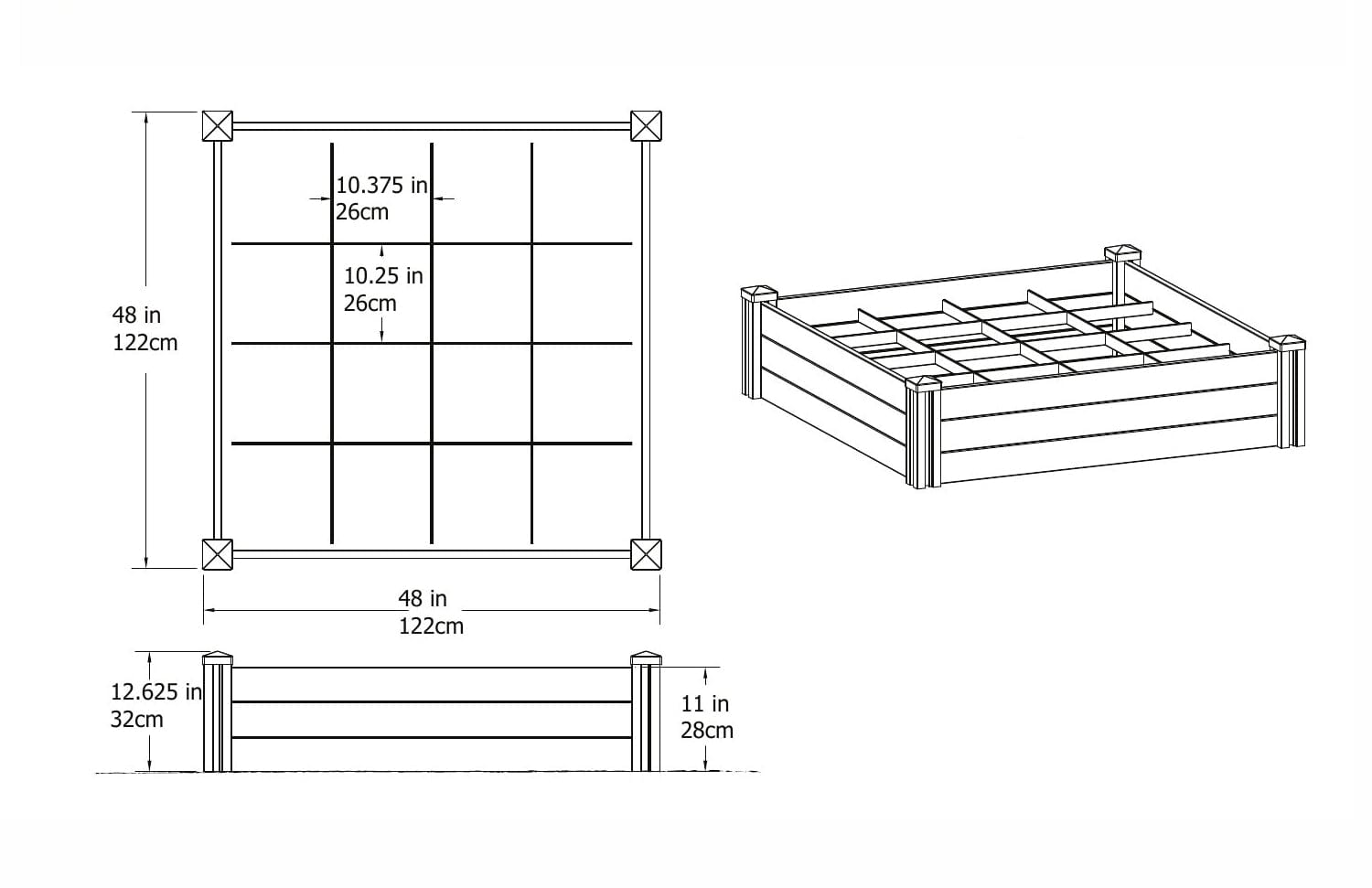 CLASSIC 4x4x11 Garden Bed with GroGrid